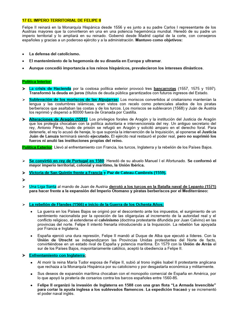 17 Felipe Ii | PDF | Imperio español | Conflictos