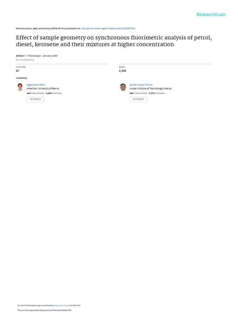 Effect of Sample Geometry On Synchronous Fluorimet | PDF | Fluorescence Spectroscopy ...