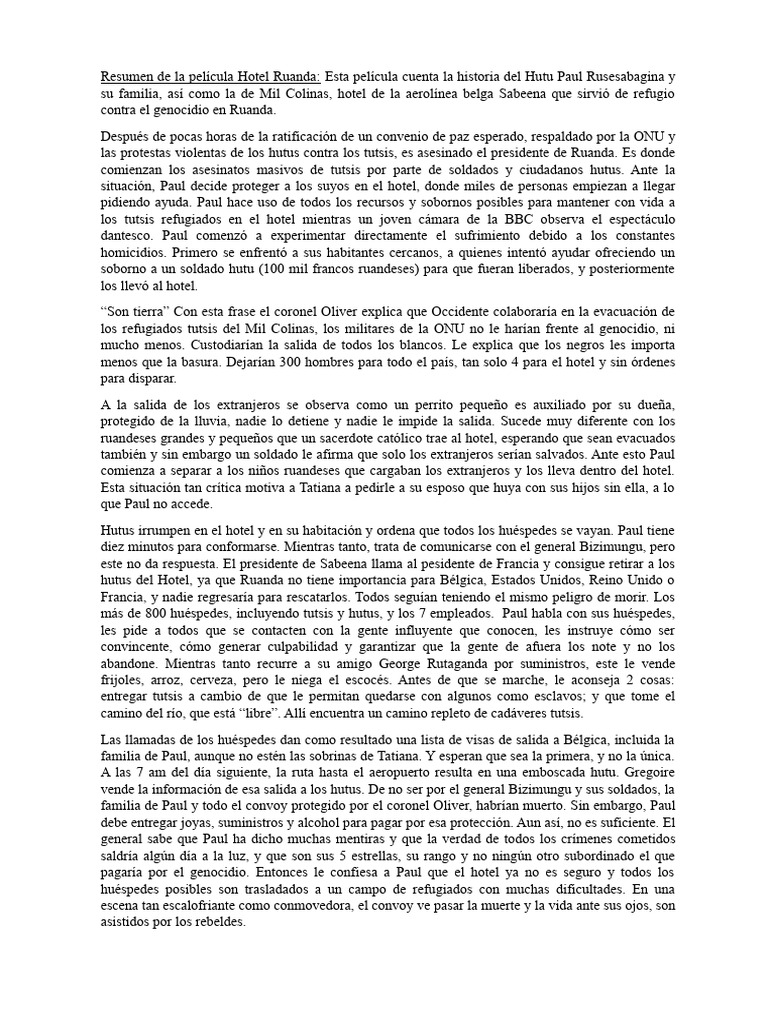 Resumen Hotel Ruanda | PDF