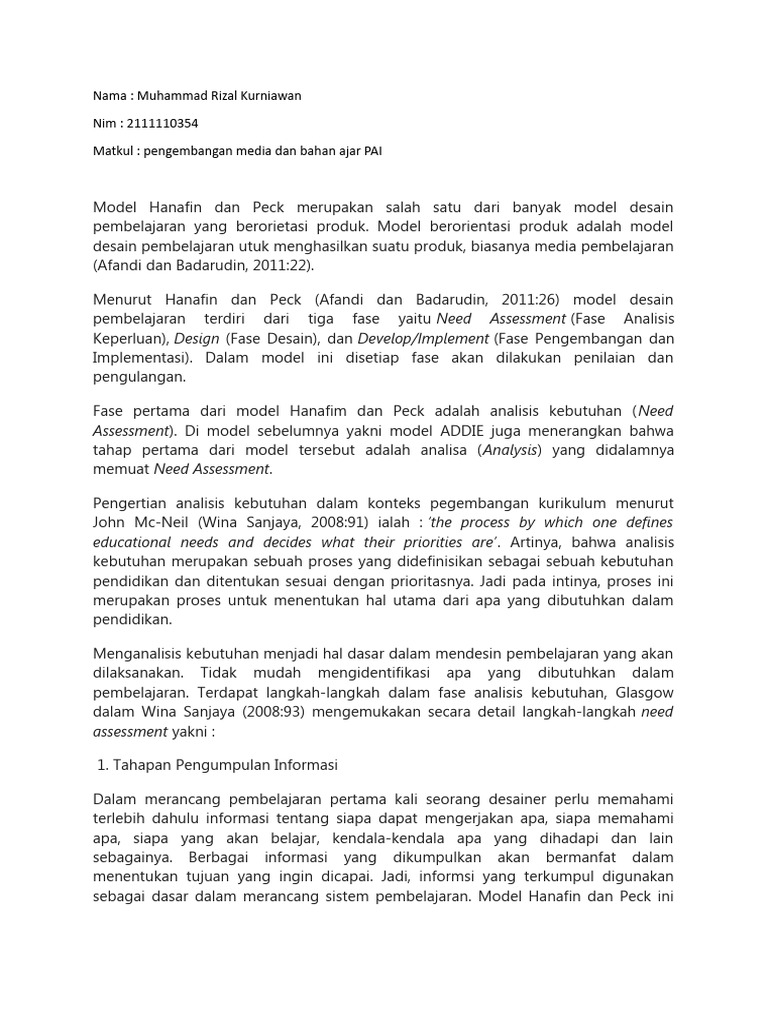 Desain Pembelajaran Hanafin & Peck | PDF | Karier & Perkembangan