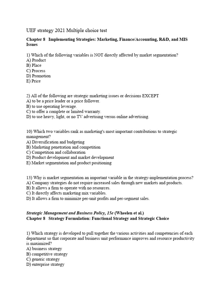 UEF Strategy 2023 Multiple Choice No | PDF