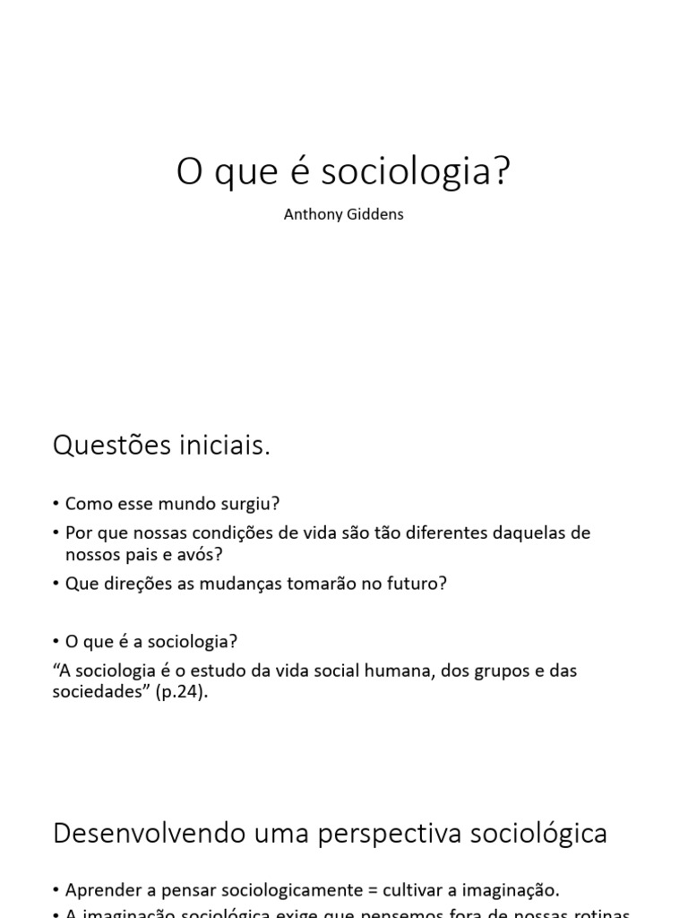 O Que É Sociologia Giddens | PDF | Sociologia | Teorias sociológicas