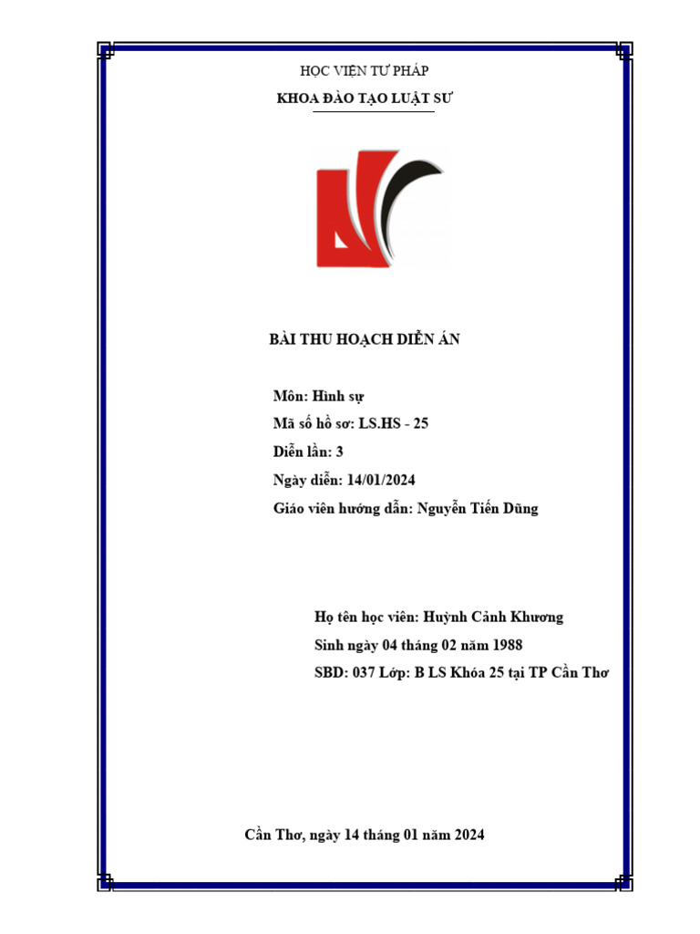 Bai thu hoach - dien an hs - Ngo Dinh Hoang chong nguoi thi hanh cong vu | PDF