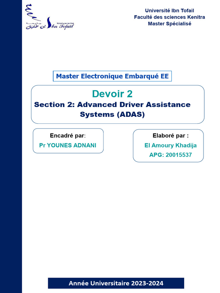 Devoir 2 Khadija El Amoury ADAS | PDF | Vehicles | Automotive Technologies