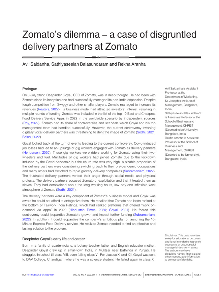 Zomato's Delivery Partner Controversy | PDF | Employment | Economies