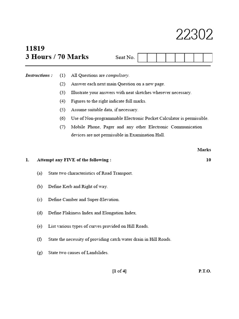 Highway Engineering Question Paper Insights | PDF