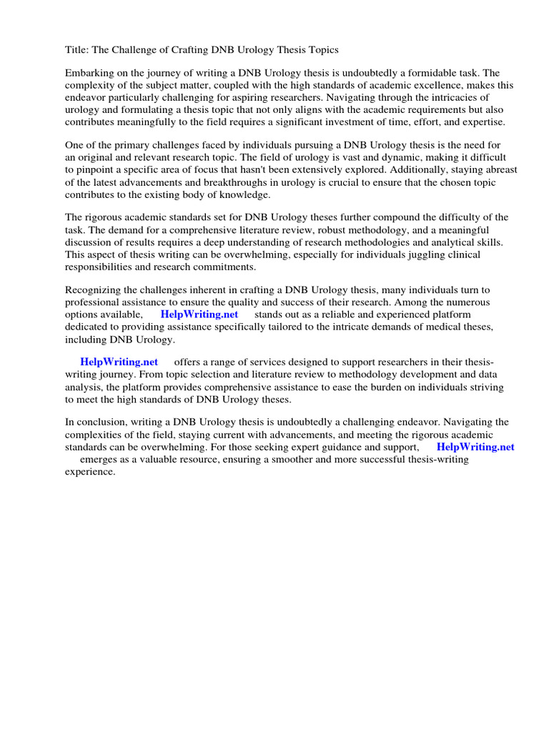 DNB Urology Thesis Topics | Download Free PDF | Surgery | Orthopedic Surgery