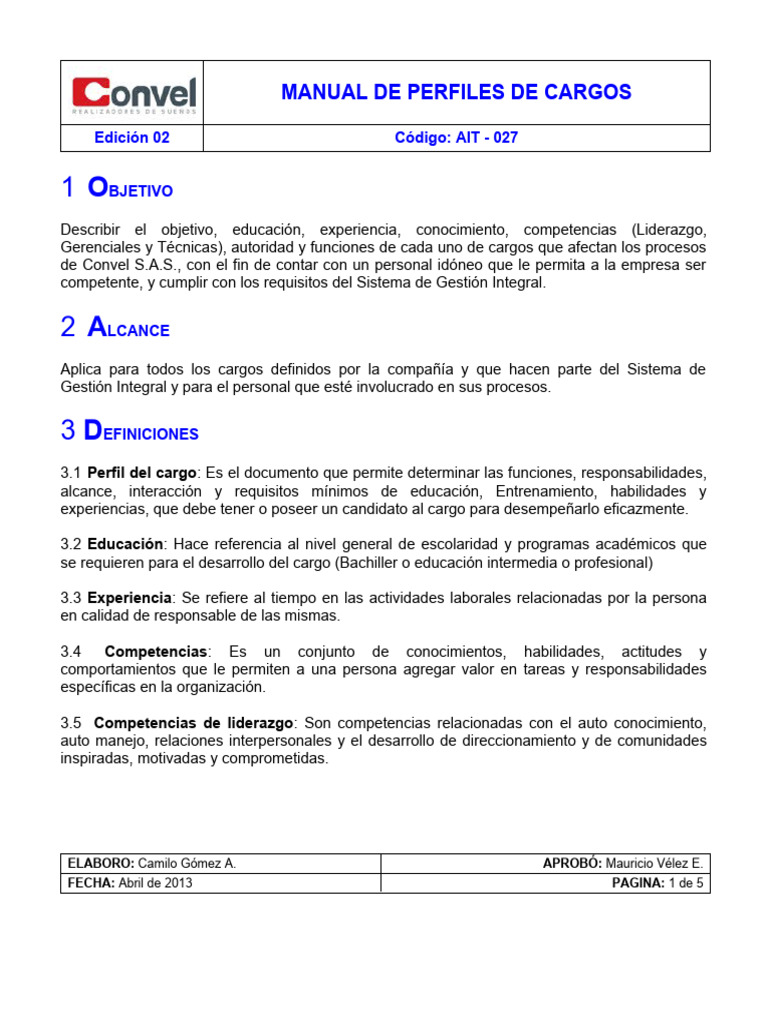 AIT-027 Manual de Perfiles de Cargos | PDF | Comportamiento | Pensamiento