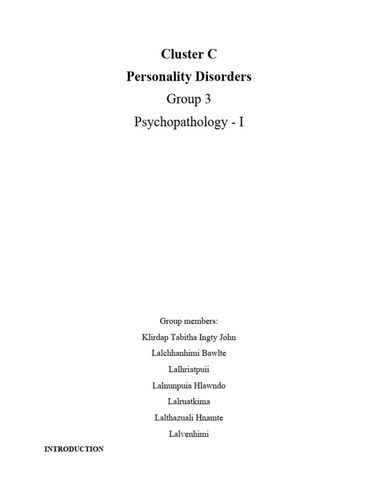 Cluster C Personality Disorders (1) Group Presentation | PDF | Self ...