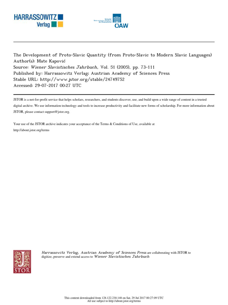 The Development of Proto Slavic Quantity | PDF | Stress (Linguistics ...