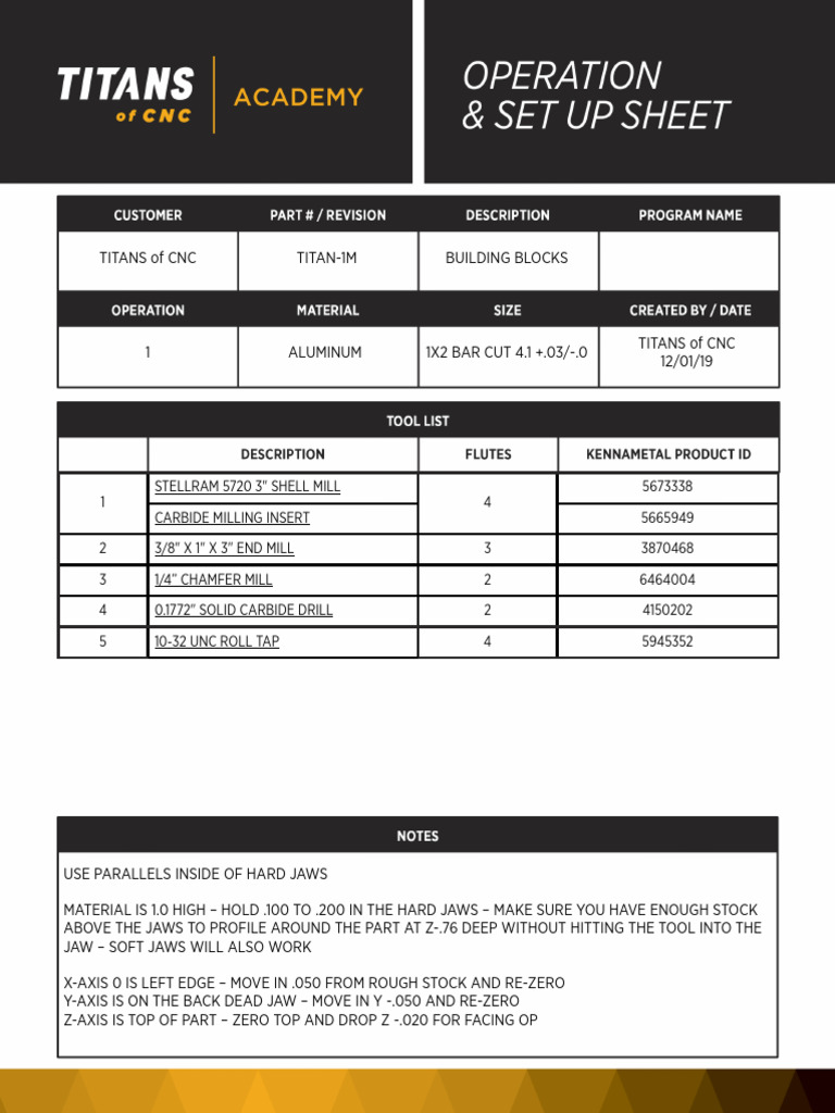 TITAN-1M Setup - Operation Sheet | PDF