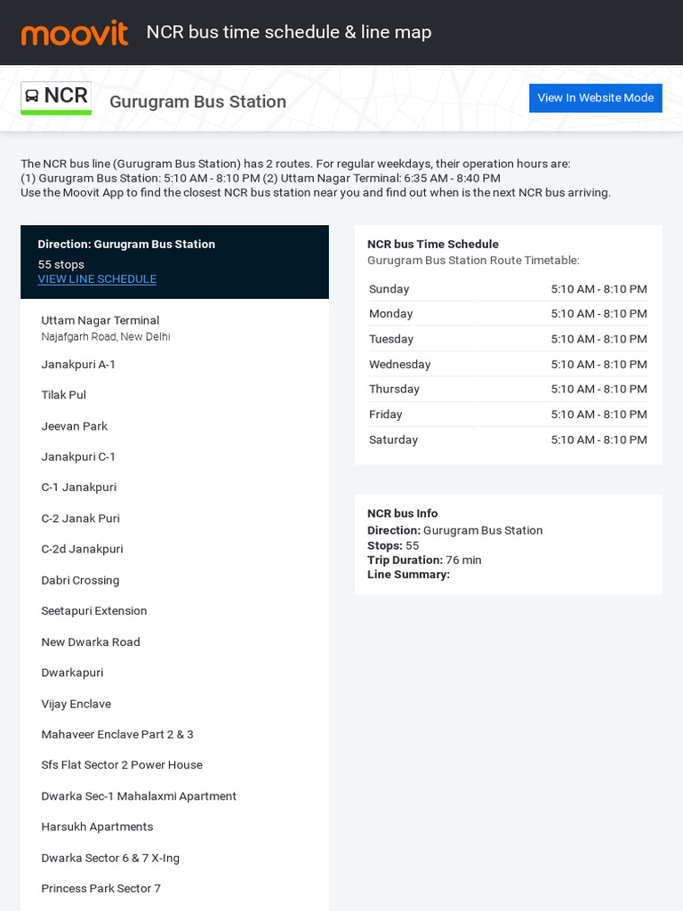 Gurugram Bus Station: NCR Bus Time Schedule & Line Map | PDF | Public ...