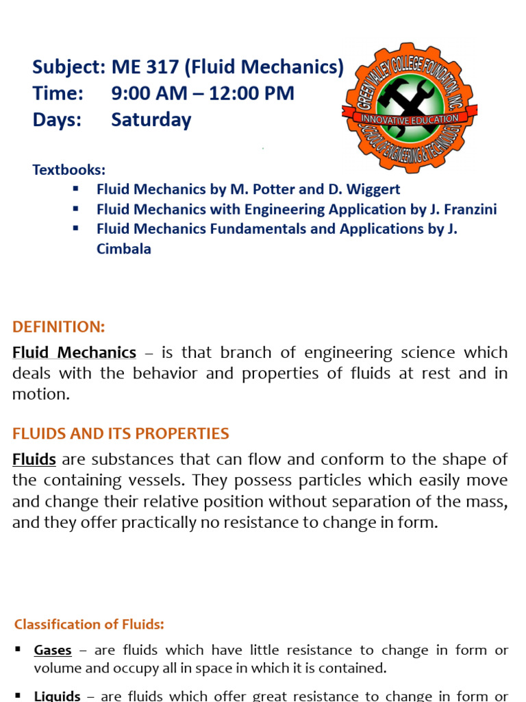 Lecture 1 Introduction Properties of Fluids | PDF | Fluid Mechanics | Viscosity