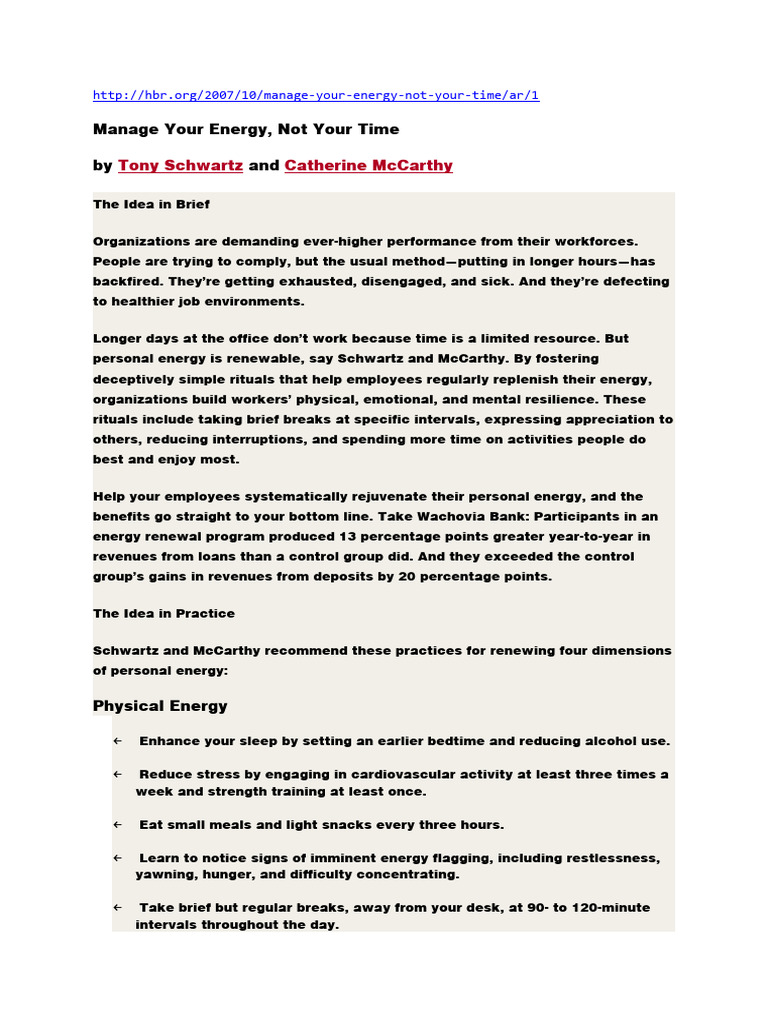 Manage Your Energy Not Your Time Harvard Business Review | PDF | Emotions