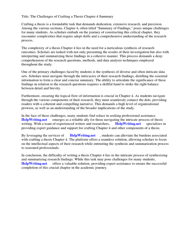 Thesis Chapter 4 Summary | PDF