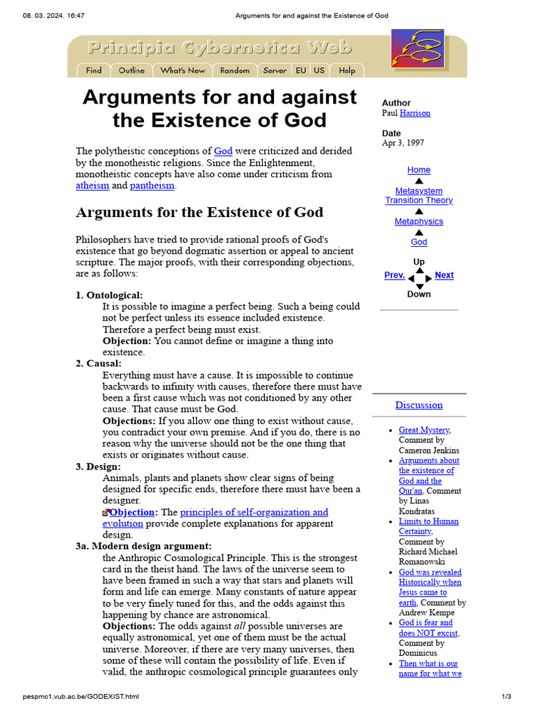 Arguments For and Against The Existence of God | PDF