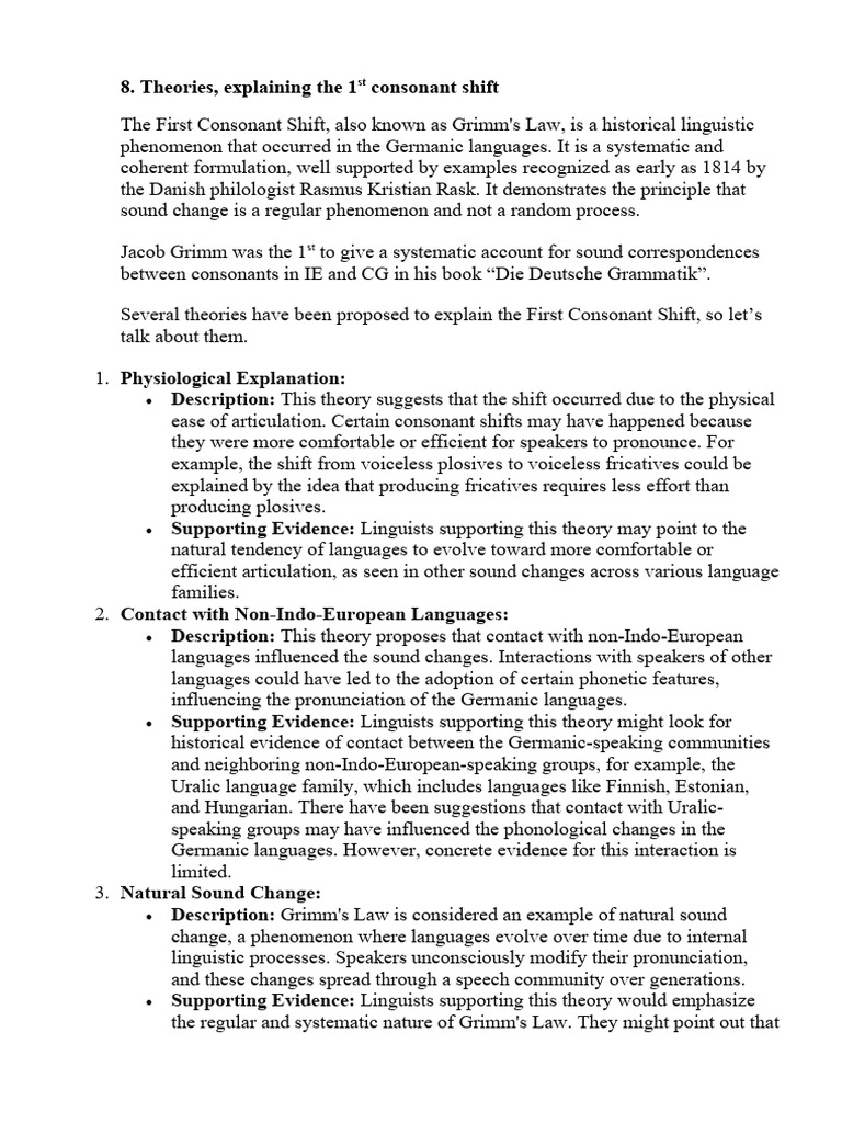 Theories, Explaining The 1st Consonant Shift | PDF | Linguistics ...