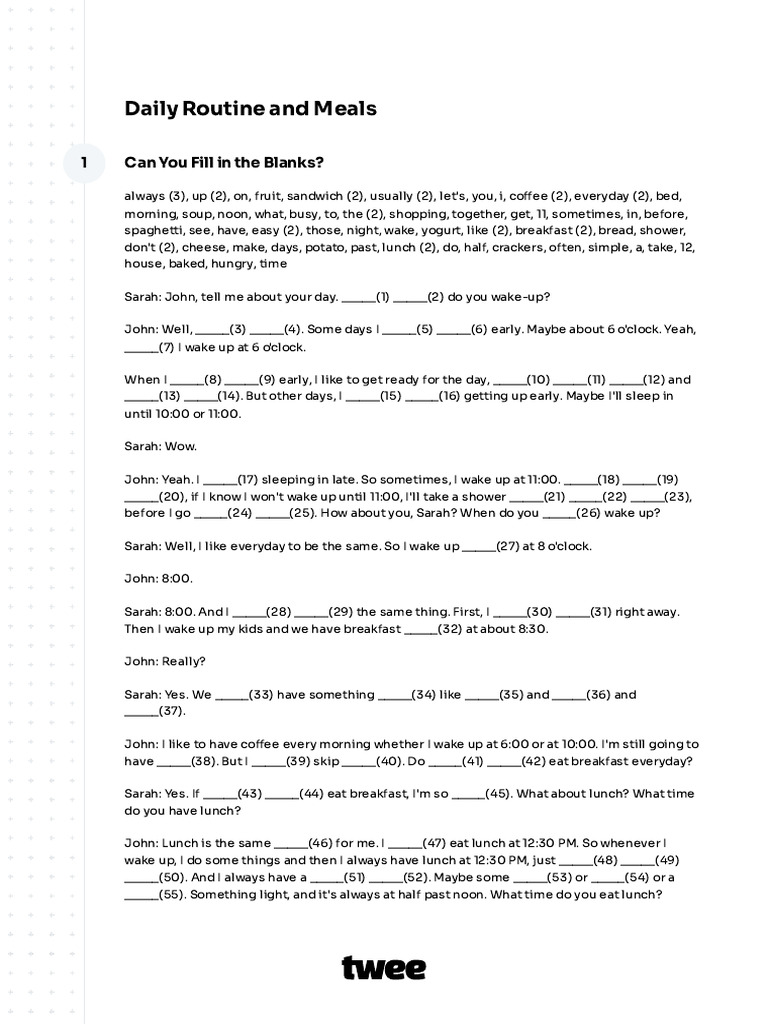 Twee - Daily Routine and Meals | Download Free PDF | Lunch | Meal