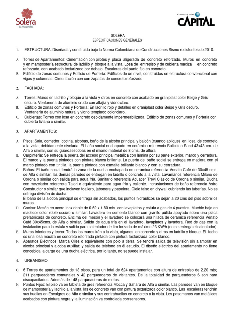 Especificaciones de Construcción Solera | PDF | Hormigón | Albañilería
