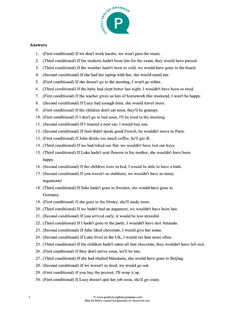 CONDITIONALS - Worksheet (Answer Keys) | PDF