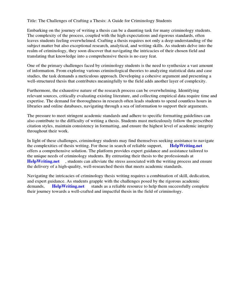 Sample Thesis Title For Criminology Students | PDF | Criminology | Thesis