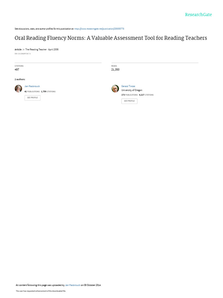 Oral Reading Fluency Norms A Valuable Assessment T | PDF | No Child ...