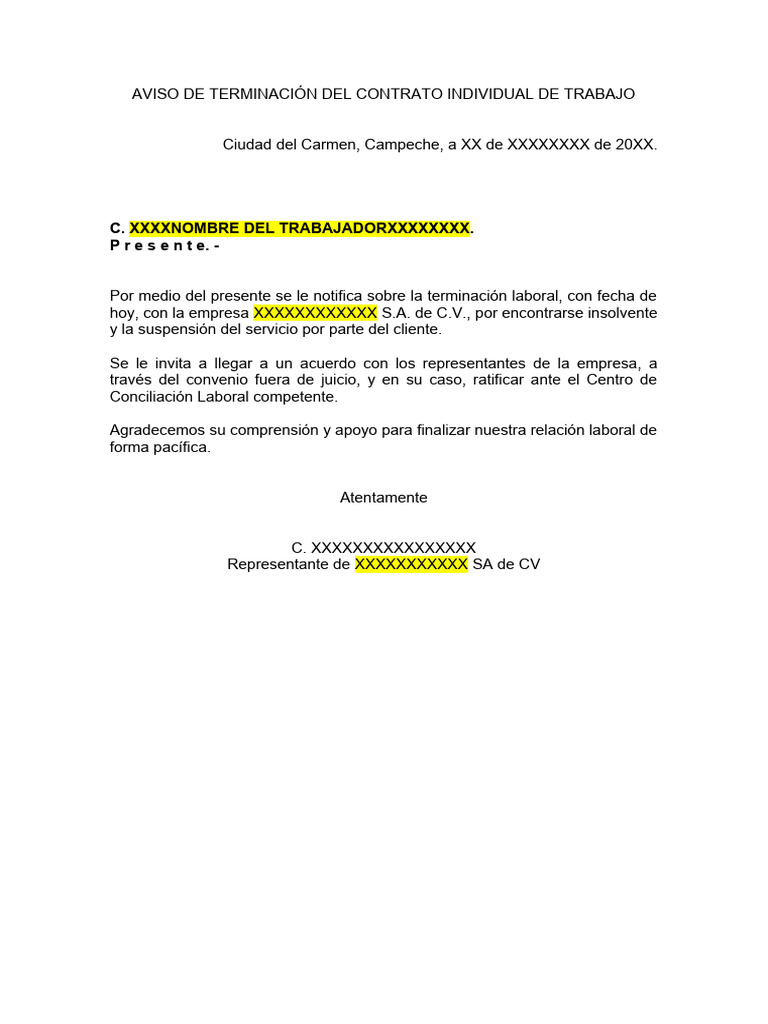 Aviso de Terminación Laboral | PDF