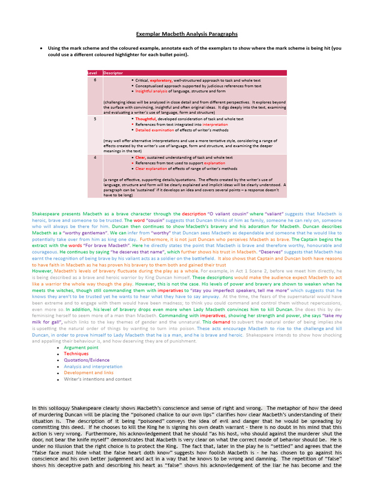 Y10 Macbeth Exemplar Homework | PDF