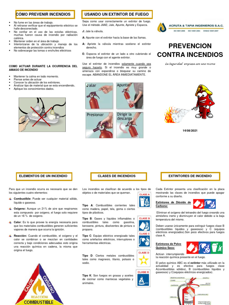 Prevencion Contra Incendios Triptico | PDF | Combustibles | Oxígeno