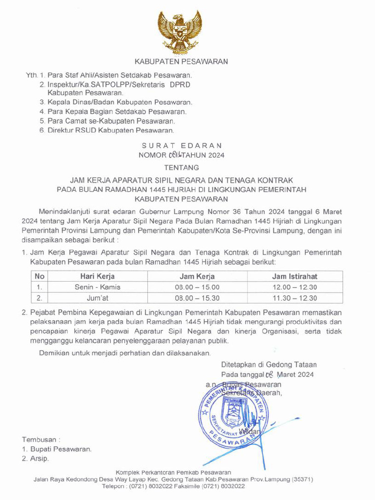 Surat Edaran Jam Kerja | PDF