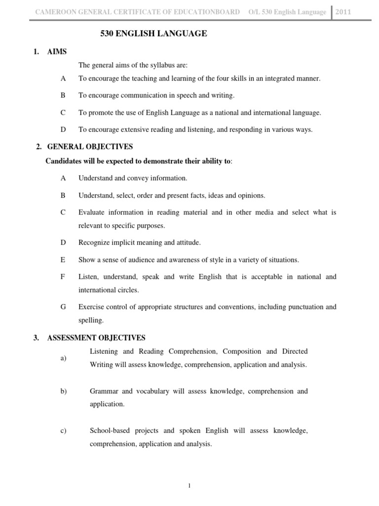 530 English Language - 2 Syllabus | PDF | Verb | Reading Comprehension