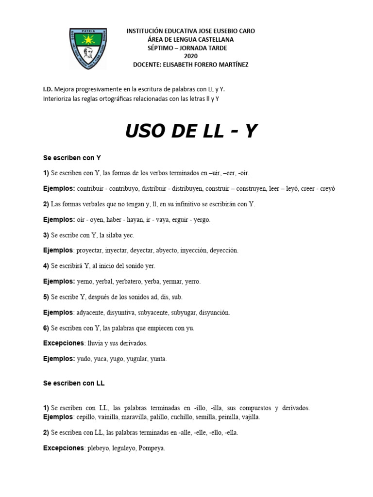 Uso de LL - Y: Interioriza Las Reglas Ortográficas Relacionadas Con Las ...