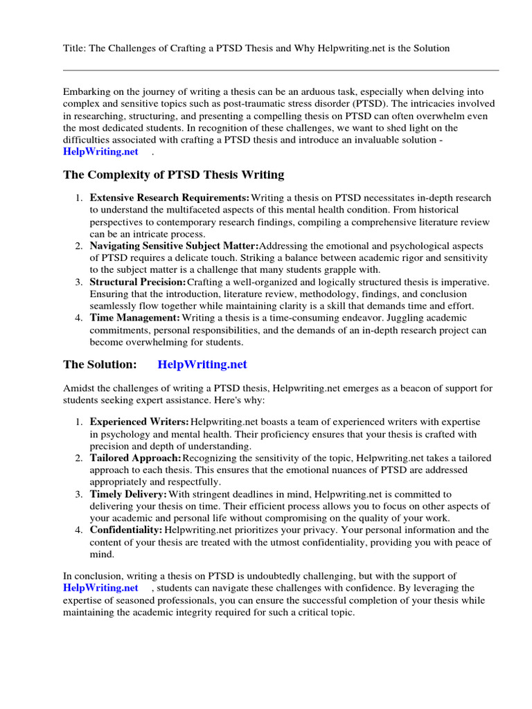 Ptsd Thesis Ideas | PDF | Psychological Trauma | Mental Disorder