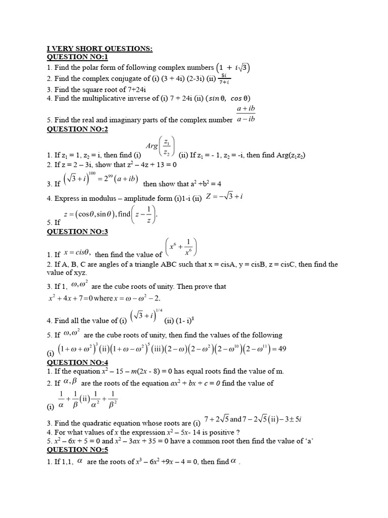 Complex Numbers and Probability Questions | PDF | Complex Number | Mean