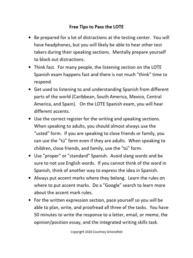 Free Tips To Pass The LOTE Final 2020 | PDF | Lesson Plan | Learning
