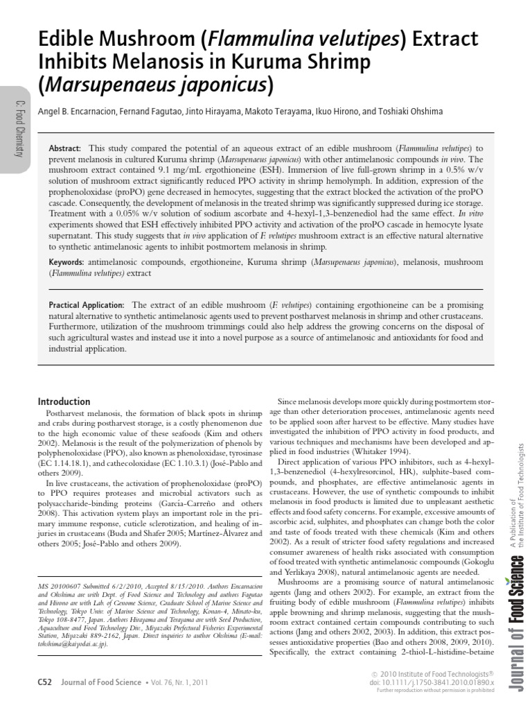 Edible Mushroom (Flammulina Velutipes) Extract Inhibits Melanosis in ...