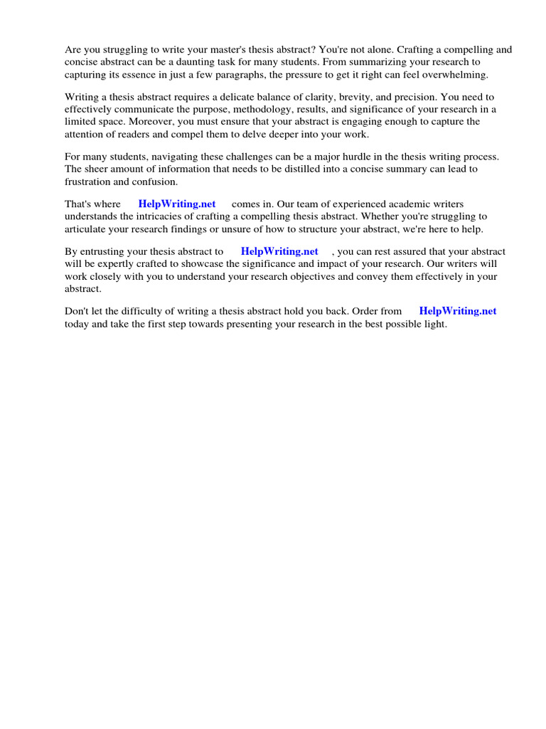 Master Thesis Abstract Template Pdf Thesis Abstract Summary