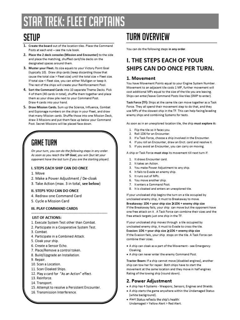 Star Trek Fleet Captains Cheat Sheet | PDF | Sports | Games Of Mental Skill