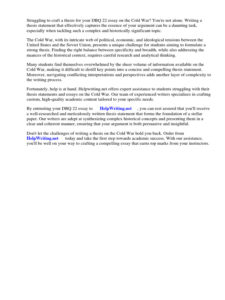 DBQ 22 The Cold War Begins Thesis | PDF | Cold War | Soviet Union