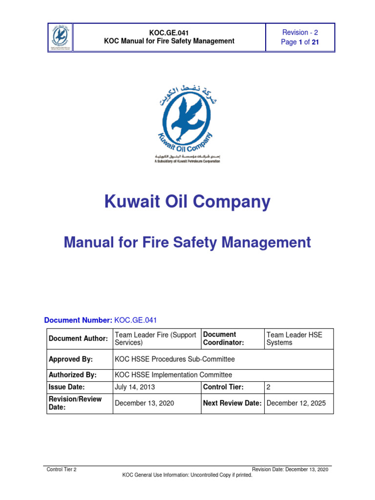 .041 - KOC Manual For Fire Safety Management | PDF | Fires | Firefighter