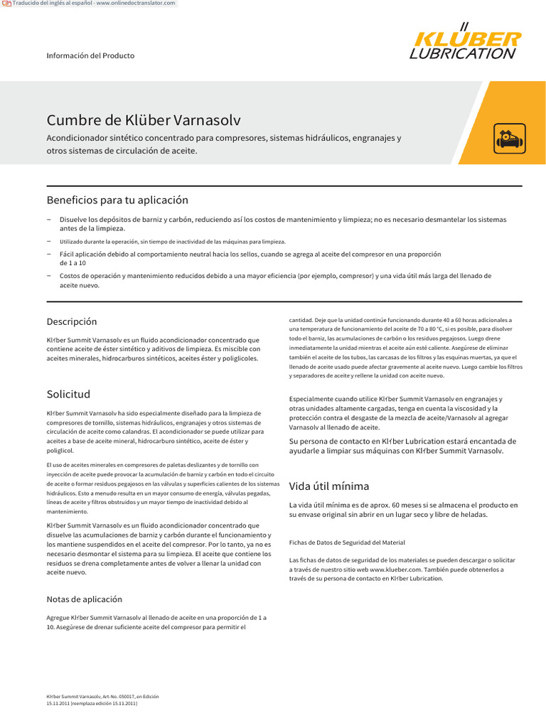 Varnasolv Ficha Técnica - En.es | PDF | Petróleo | Engranaje