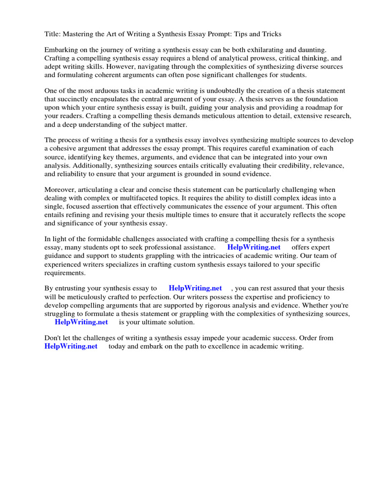 How To Write A Synthesis Essay Prompt | PDF | Essays | Dialectic