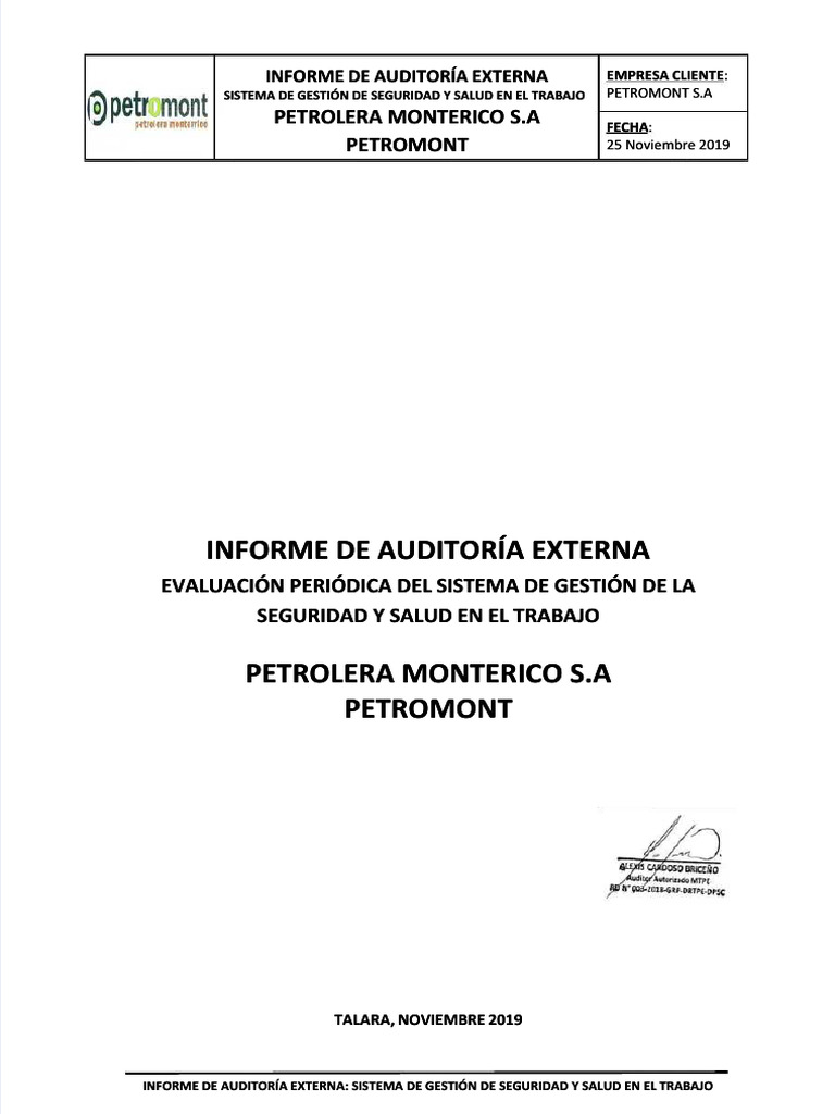 PDF Informe Final de Auditoria Externa SGSST Empresa Petromont Ultima Version - Compress ...
