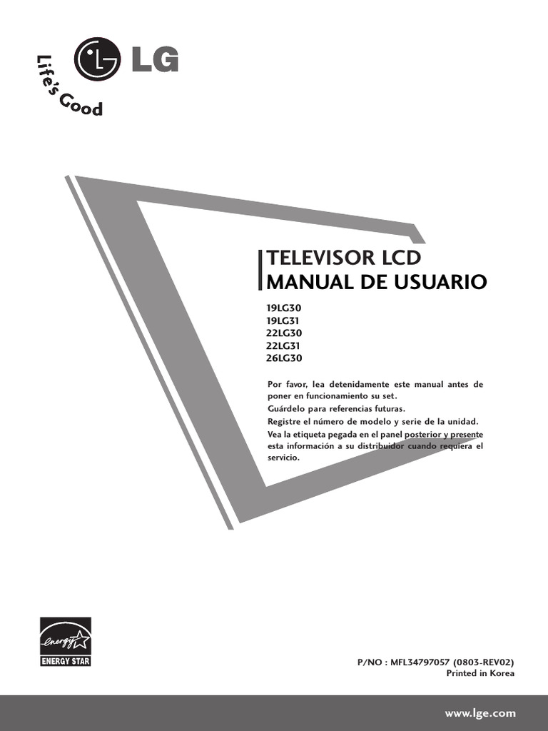 LG 19lg30 Manual de Usuario | PDF | Hdmi | Electricidad