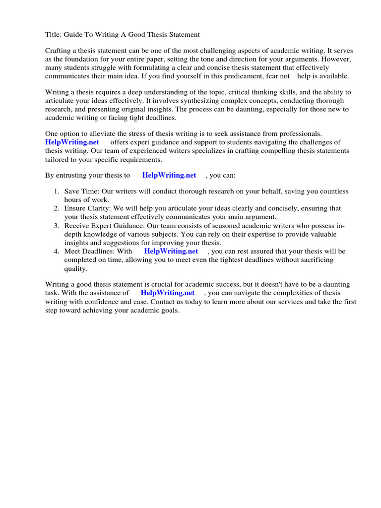 Guide To Writing A Good Thesis Statement | PDF | Essays | Thesis