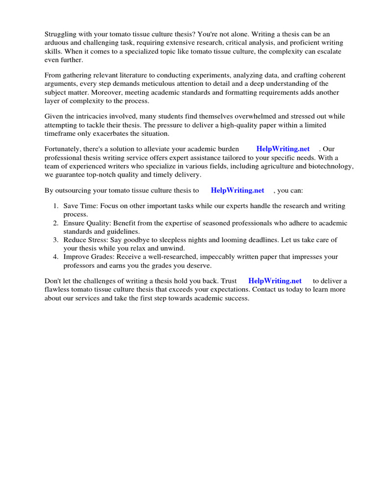 Tomato Tissue Culture Thesis | PDF | Botany | Plants