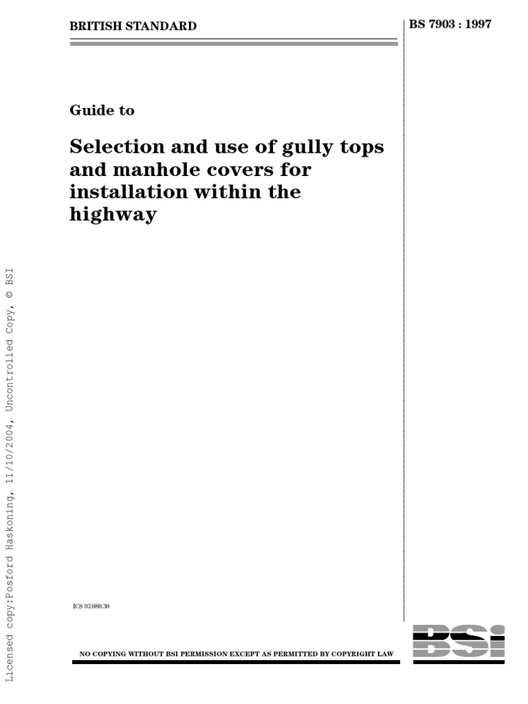 BS 7903 - Gully Tops & MH Covers | PDF | Road | Pipe (Fluid Conveyance)