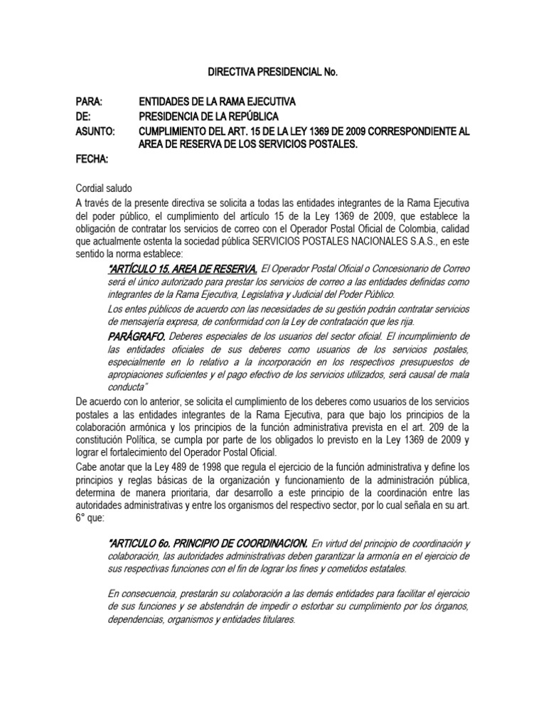 Modelo Directiva Presidencial Area de Reserva | PDF | Ejecutivo ...