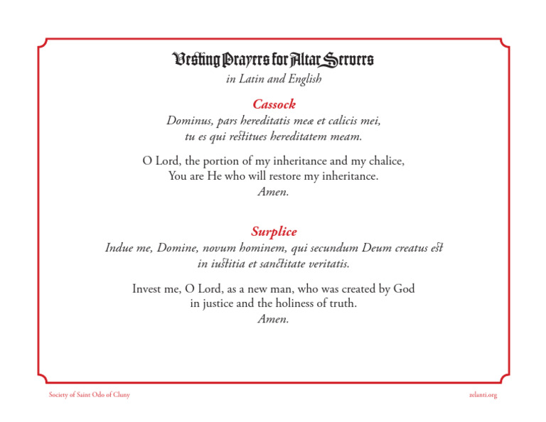 Vesting Prayers For Altar Servers CS | PDF