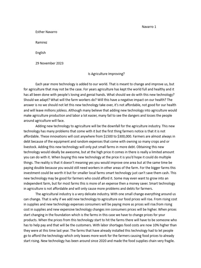 Esther Navarro-Sanchez - Mla Typed Final Essay | PDF | Agriculture | Farms